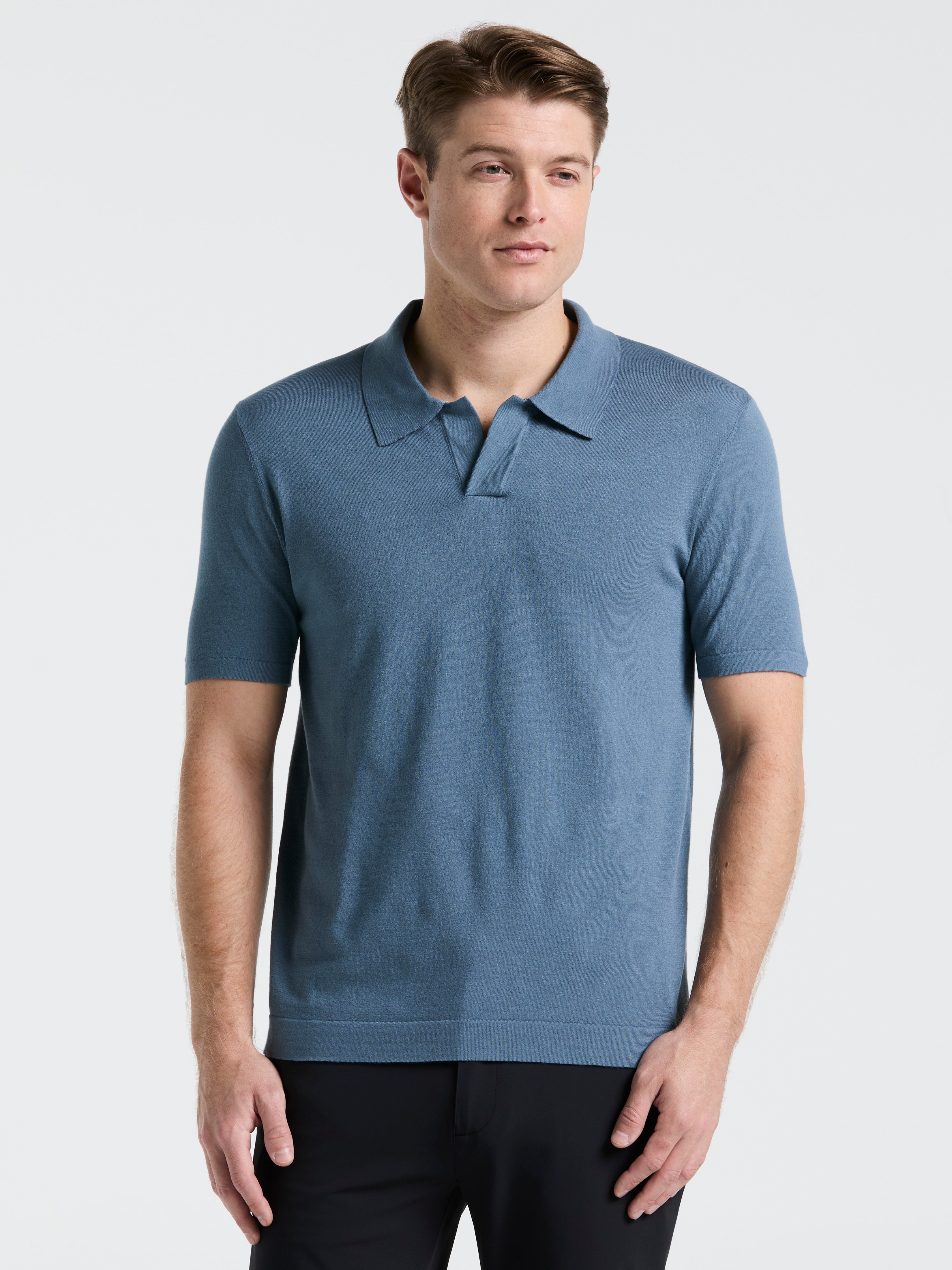 Polo Azul Mirage de Manga Corta con Cuello Abierto – Perry Ellis mx